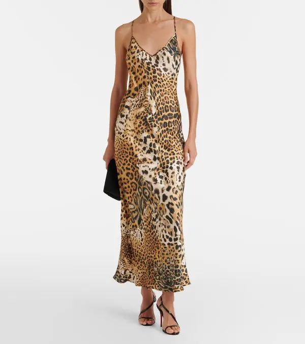 Roberto Cavalli Printed Silk Satin Maxi Dress