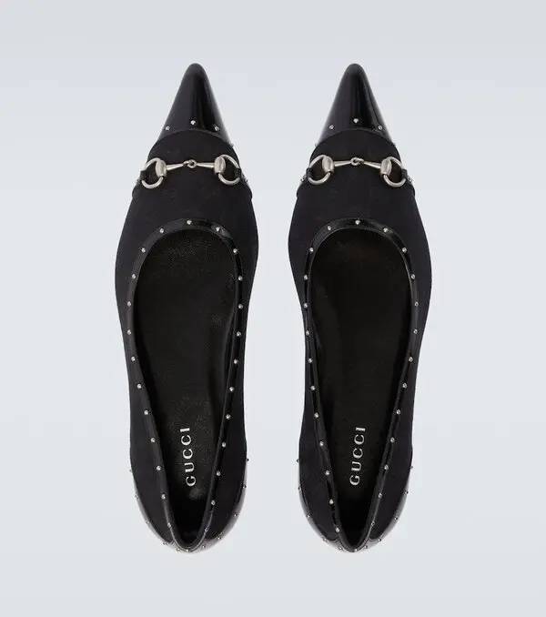 Gucci Horsebit Gg Canvas Studded Pointed Toe Flats