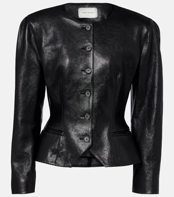 Magda Butrym Peplum Leather Jacket - Black
