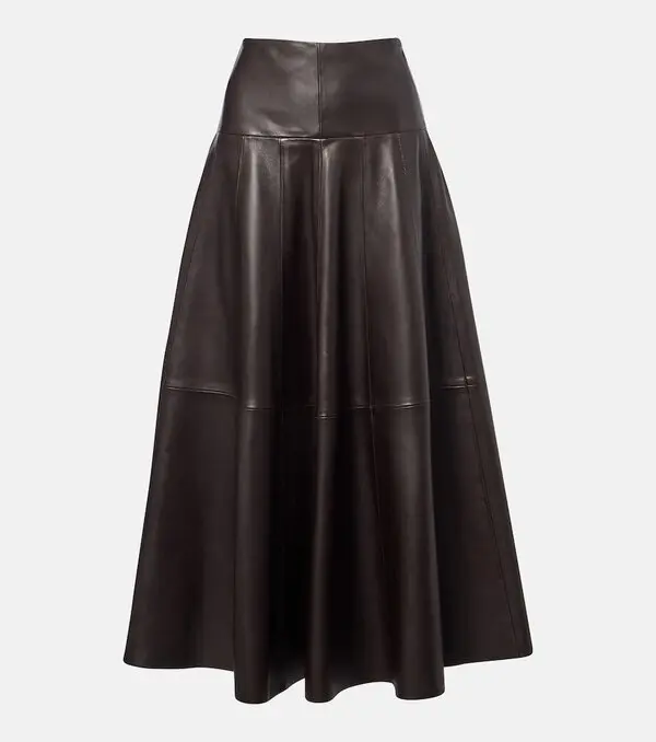 Nour Hammour Daria Leather Midi Skirt