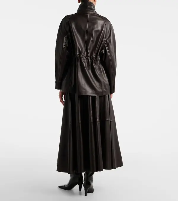 Nour Hammour Daria Leather Midi Skirt