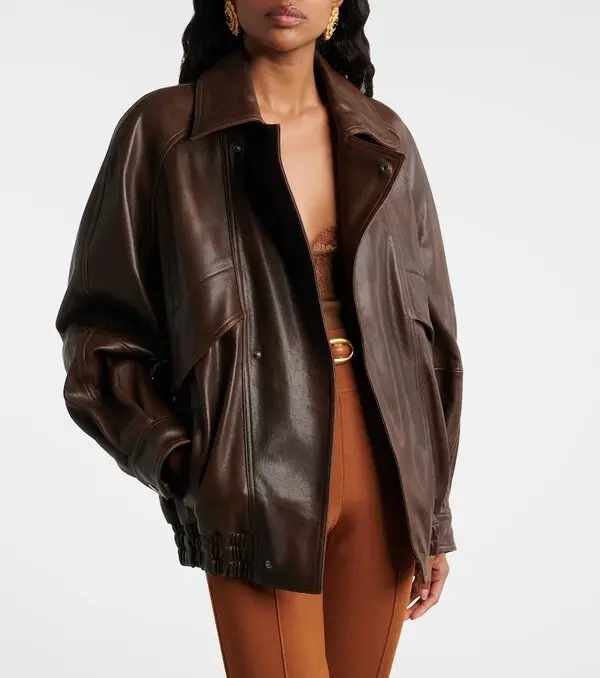 Nour Hammour Leather Bomber Jacket