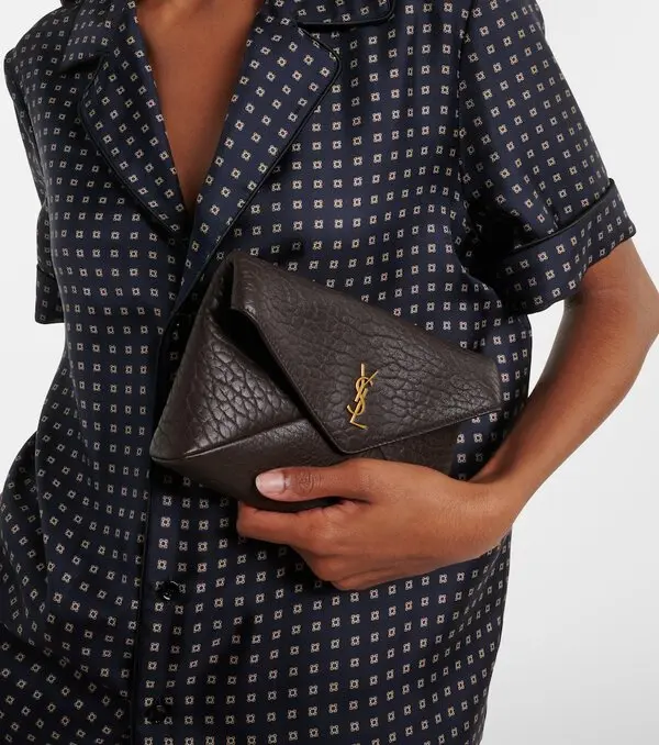 Saint Laurent Cassandre Small Leather Clutch - Brown