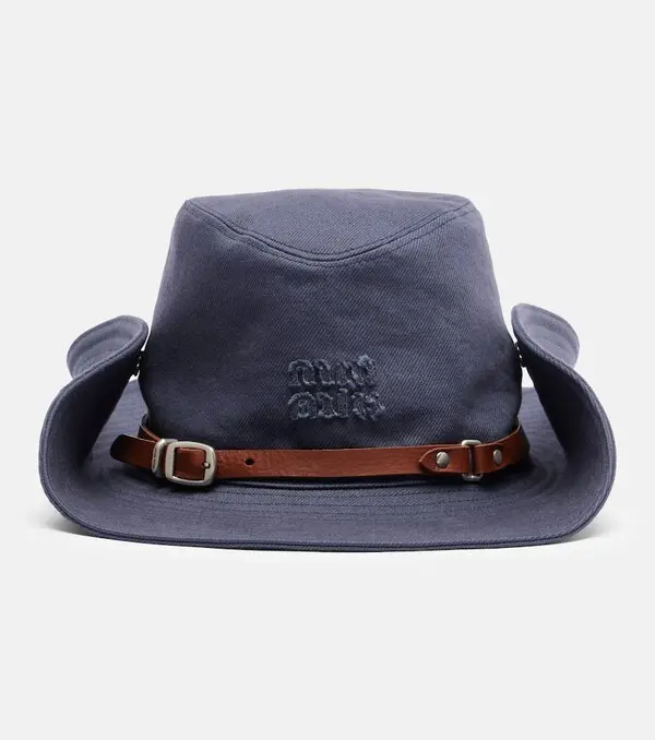Miu Miu Leather-trimmed Cotton Cowboy Hat - Blue