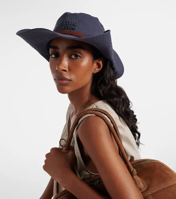 Miu Miu Leather-trimmed Cotton Cowboy Hat - Blue