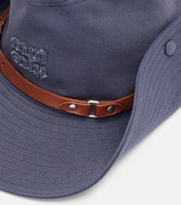 Miu Miu Leather-trimmed Cotton Cowboy Hat - Blue