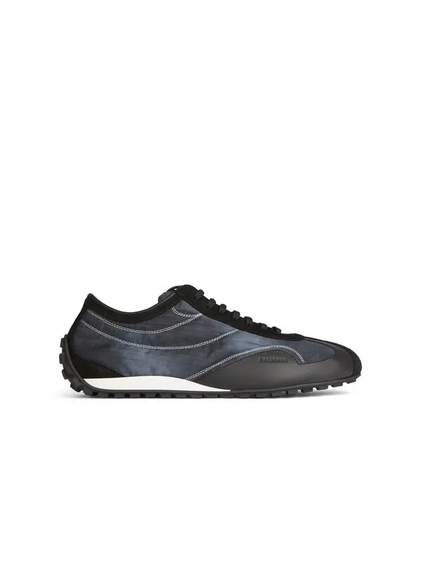 Balmain Racing Low Sneakers In Nylon And Leather - Black
