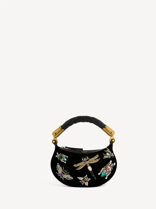 Balmain Mini Ebène Insect Bag In Embroidered Velvet