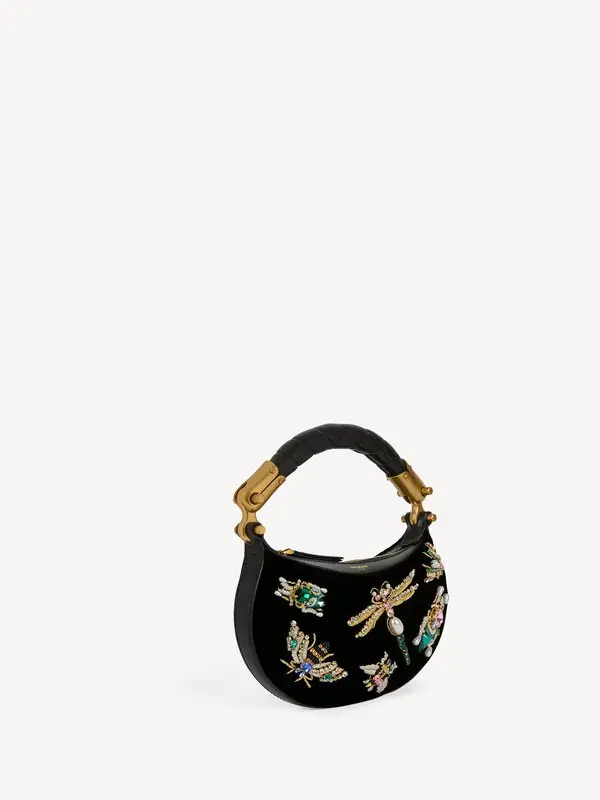 Balmain Mini Ebène Insect Bag In Embroidered Velvet