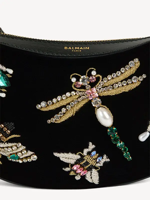 Balmain Mini Ebène Insect Bag In Embroidered Velvet