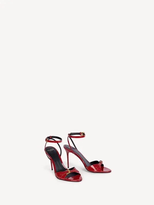 Balmain Anthem Stiletto Sandals With Gold Metal Buckle - Red