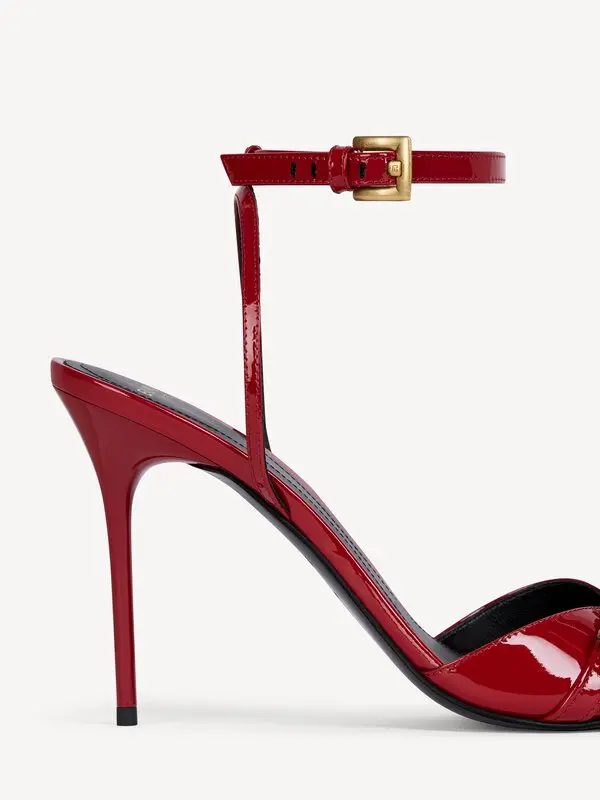 Balmain Anthem Stiletto Sandals With Gold Metal Buckle - Red