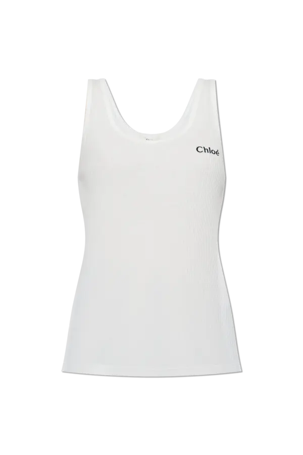 Chloé Ribbed Top With Embroidered Logo - White