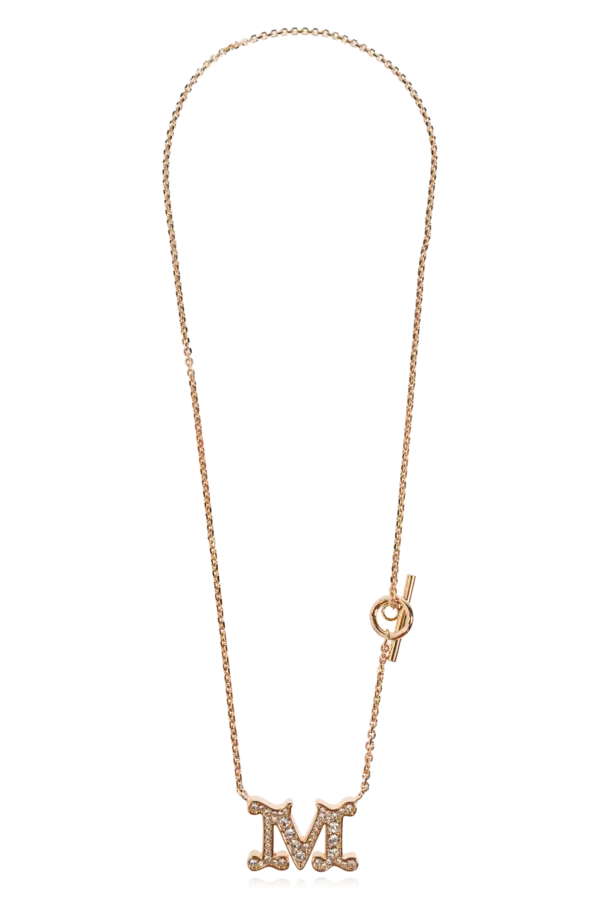 Max Mara Stilla "m" Pendant Necklace In Tone Brass And Glass