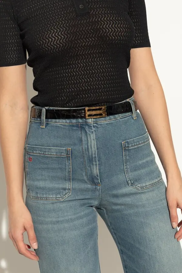Victoria Beckham Embossed Leather Belt With Gold-tone Buckle