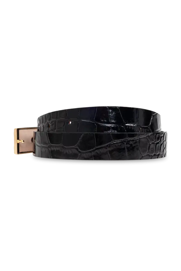 Victoria Beckham Embossed Leather Belt With Gold-tone Buckle
