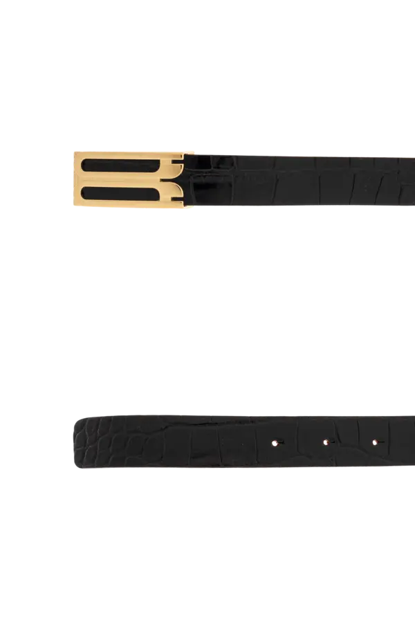 Victoria Beckham Embossed Leather Belt With Gold-tone Buckle
