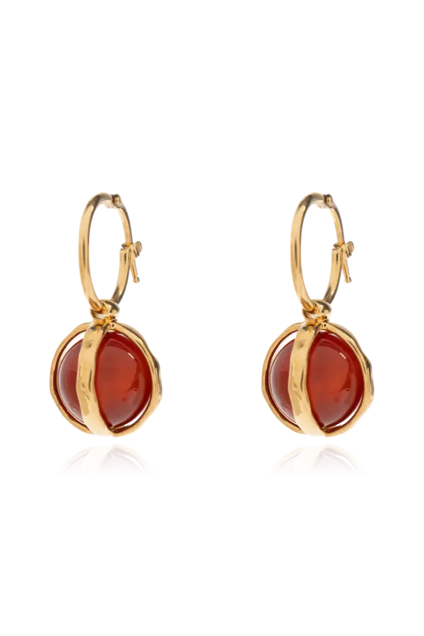 JIL SANDER Brass Earrings With Stone - Gold