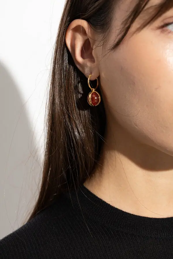 JIL SANDER Brass Earrings With Stone