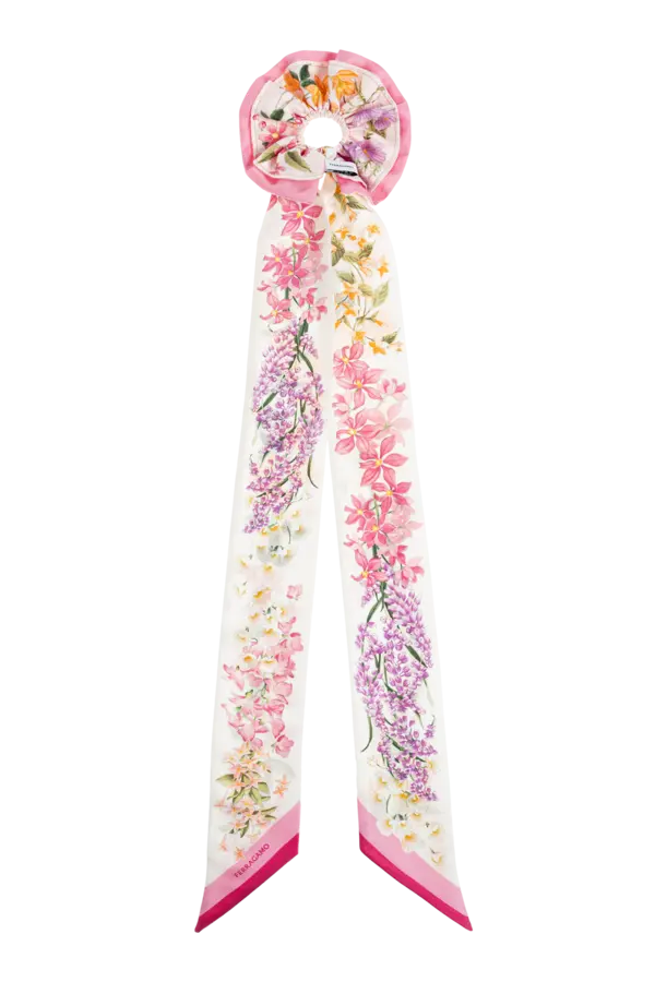 FERRAGAMO Silk Hair Scrunchie With Floral Motif - Pink