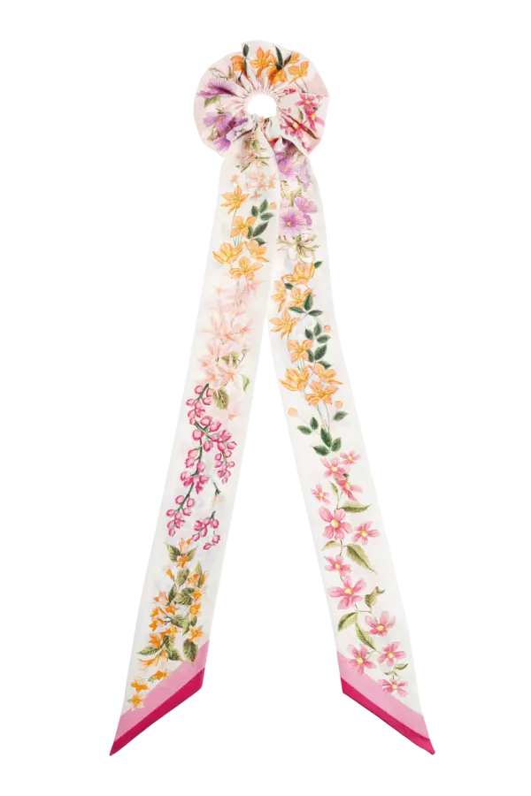 FERRAGAMO Silk Floral Hair Scrunchie With Ribbons