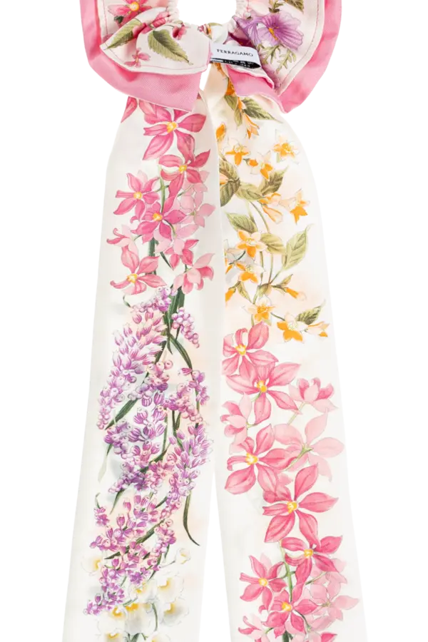 FERRAGAMO Silk Floral Hair Scrunchie With Ribbons