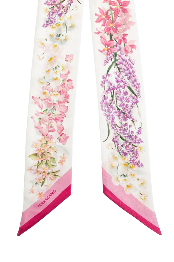 FERRAGAMO Silk Floral Hair Scrunchie With Ribbons
