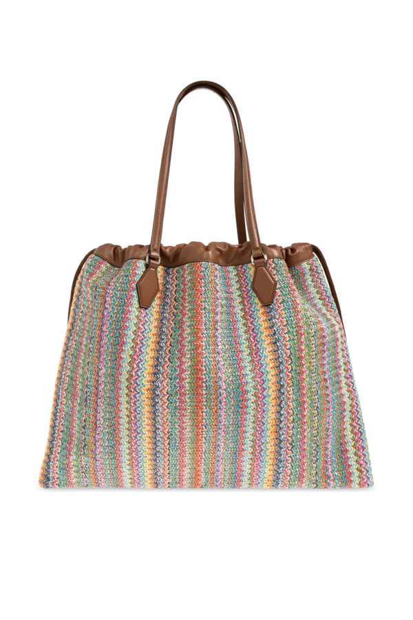 JIMMY CHOO Woven Drawstring Large Shoulder Bag