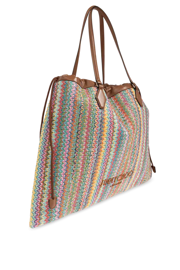 JIMMY CHOO Woven Drawstring Large Shoulder Bag