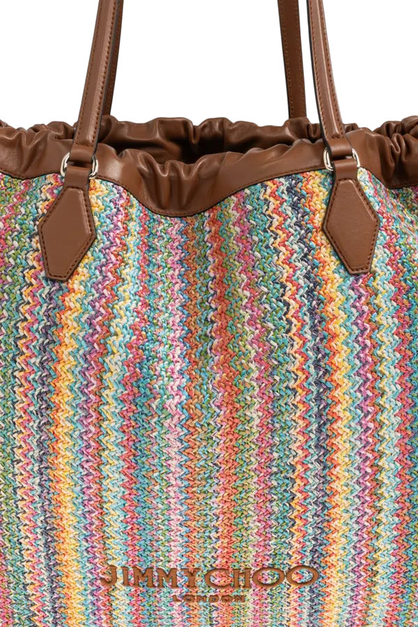 JIMMY CHOO Woven Drawstring Large Shoulder Bag