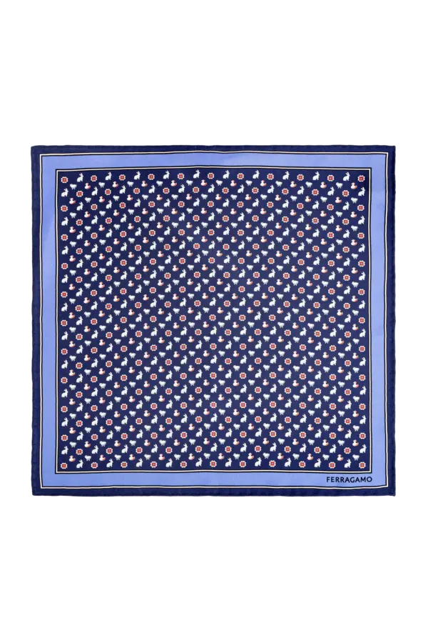 FERRAGAMO Silk Pocket Square - Navy Blue