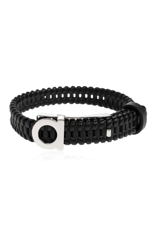 FERRAGAMO Braided Leather Bracelet With Signature Clasp - Black