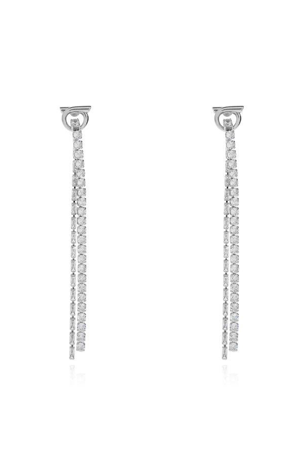 FERRAGAMO Long Earrings With Shimmering Crystals - Silver