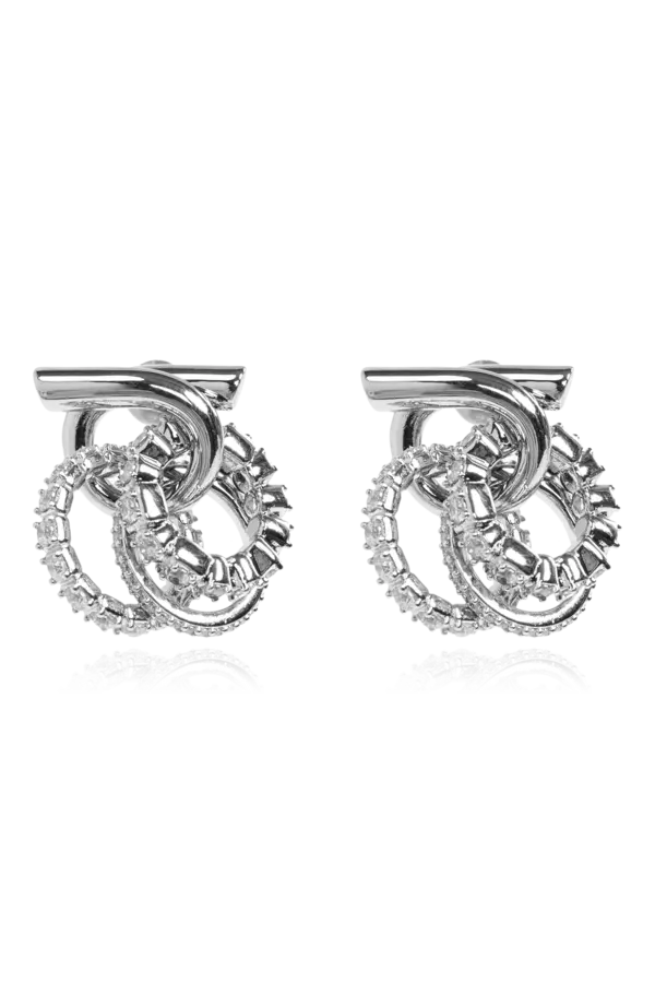 FERRAGAMO Crystal Embellished Interlocking Circle Earrings - Silver