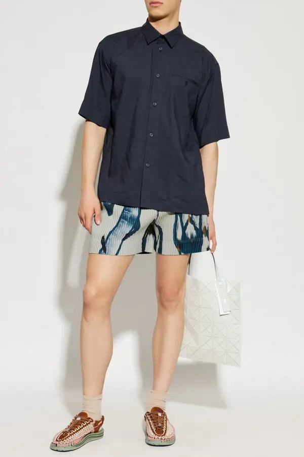 Issey Miyake Pleated Artistic Print Shorts