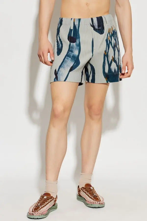 Issey Miyake Pleated Artistic Print Shorts