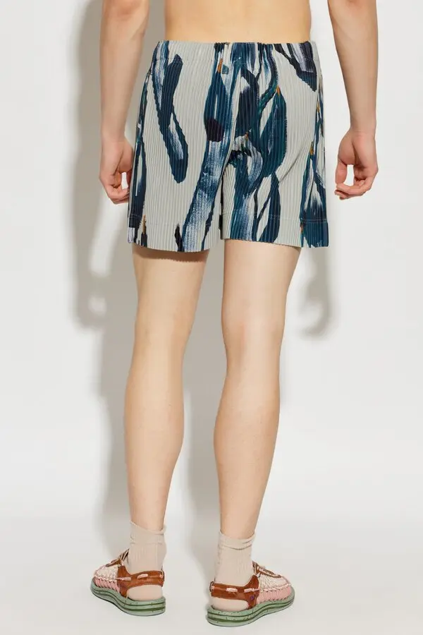Issey Miyake Pleated Artistic Print Shorts