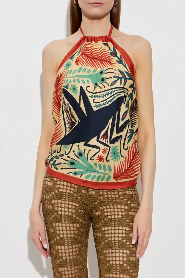 Etro Silk Halter Top With Botanical Print