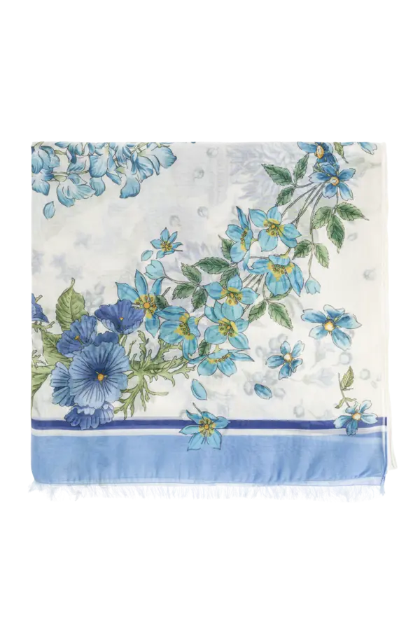 FERRAGAMO Scarf With A Floral Motif - Blue
