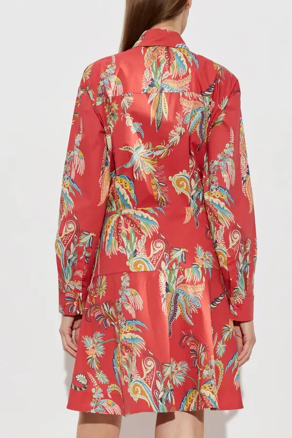 Etro Multicolored Botanical Print Belted Shirt Dress