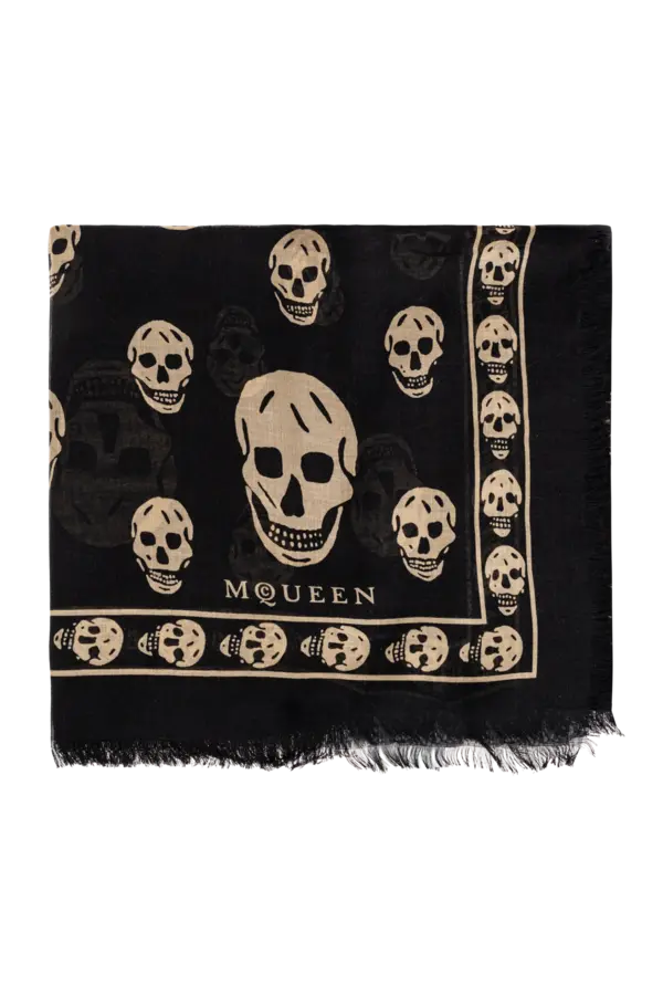 Alexander McQueen Silk Scarf With A Distinctive Skull Motif - Black