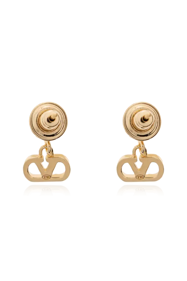 Valentino Garavani Tone Brass Glass Pearl Logo Stud Earrings