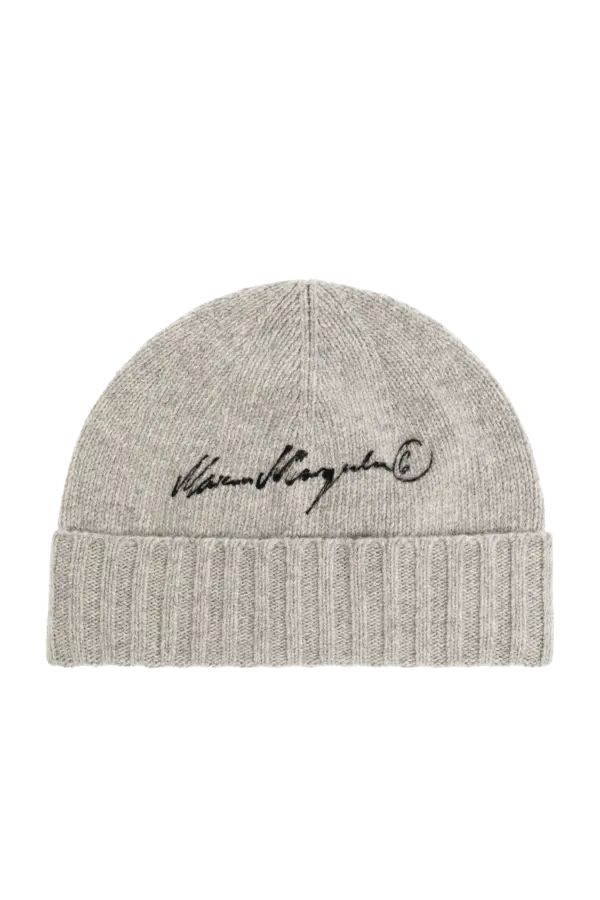 MAISON MARGIELA Embroidered Logo Wool Beanie - Grey