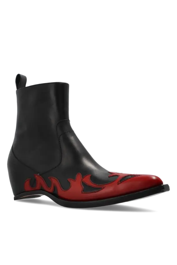 MAISON MARGIELA Leather Wedge Ankle Boots With Flame Detail