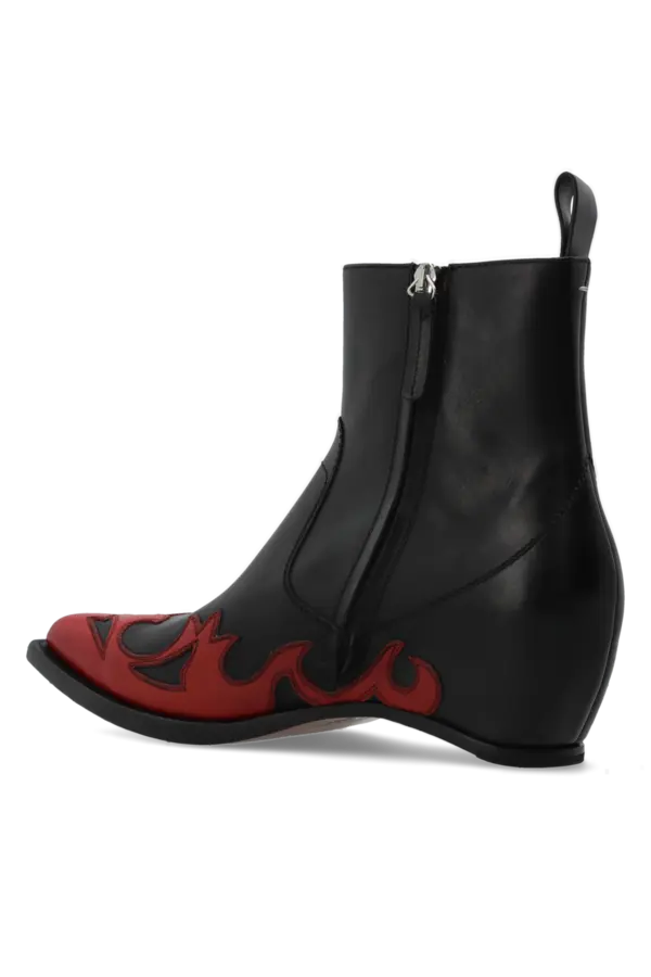 MAISON MARGIELA Leather Wedge Ankle Boots With Flame Detail
