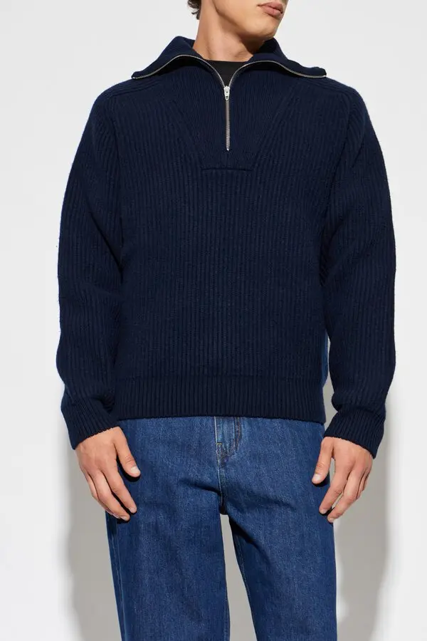 JIL SANDER Ribbed Wool Zip-up Polo Sweater