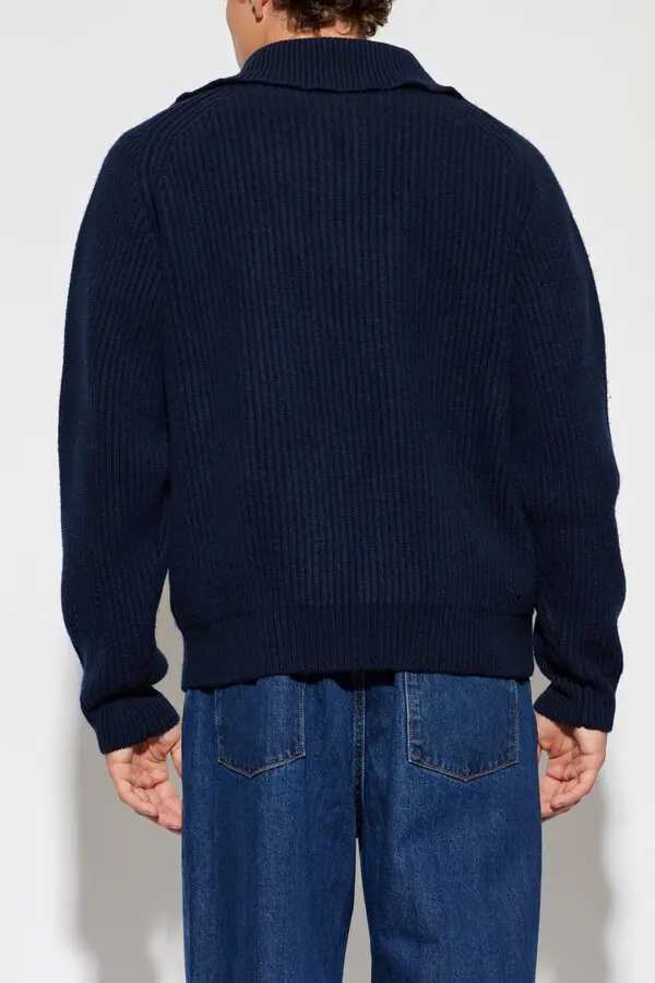 JIL SANDER Ribbed Wool Zip-up Polo Sweater