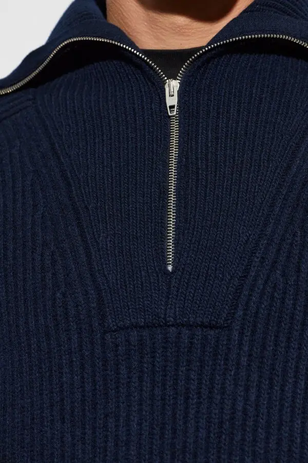 JIL SANDER Ribbed Wool Zip-up Polo Sweater