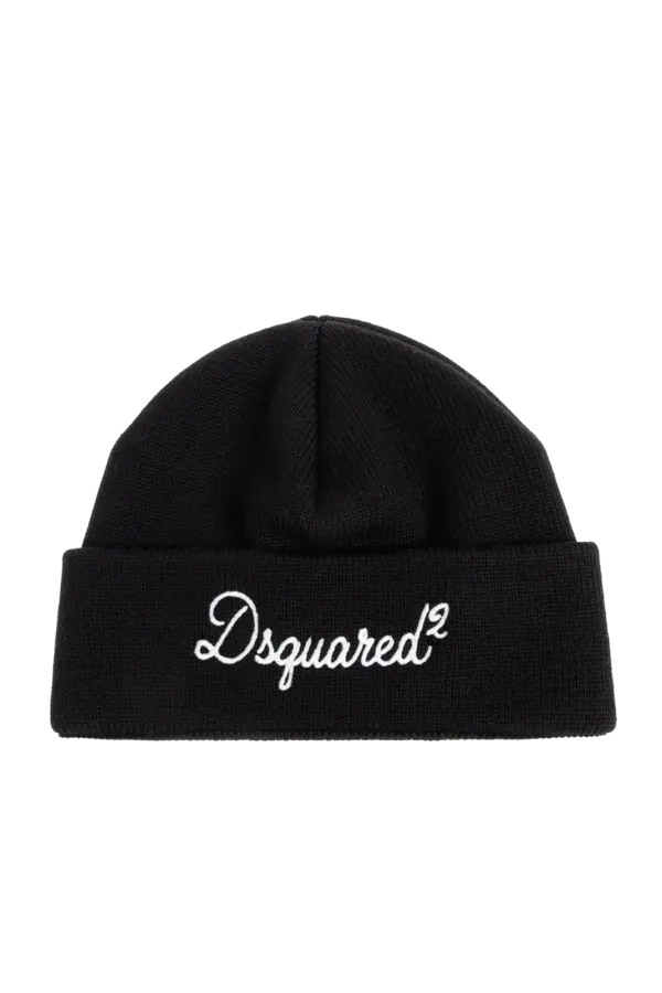 Dsquared2 Wool Beanie With Embroidered Logo - Black