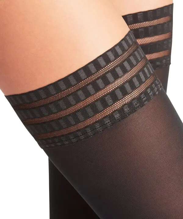 Falke Pure Matt 50 Denier Thigh High Stockings With Striped Band